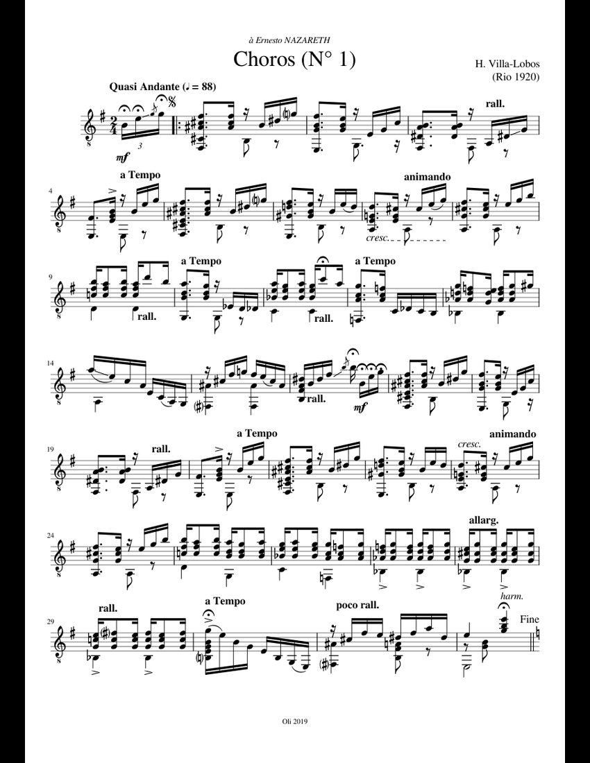 Choros (N°1) H. Villa-Lobos sheet music for Guitar download free in PDF or MIDI