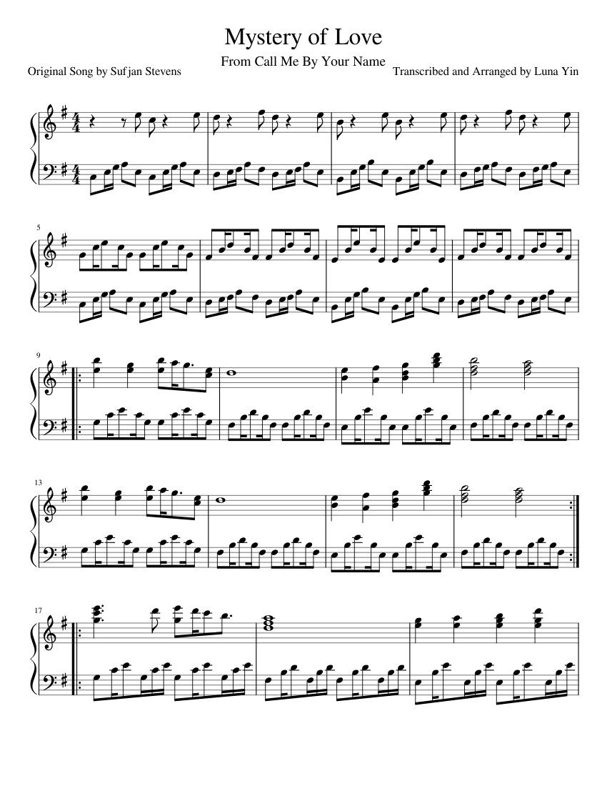 Mystery of Love Sheet music for Piano (Solo) | Musescore.com