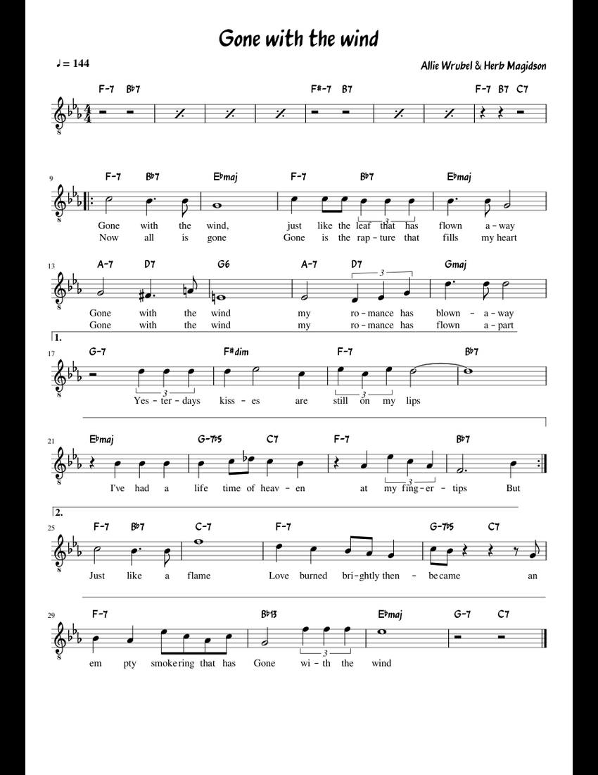 Gone with the wind sheet music for Guitar download free in PDF or MIDI