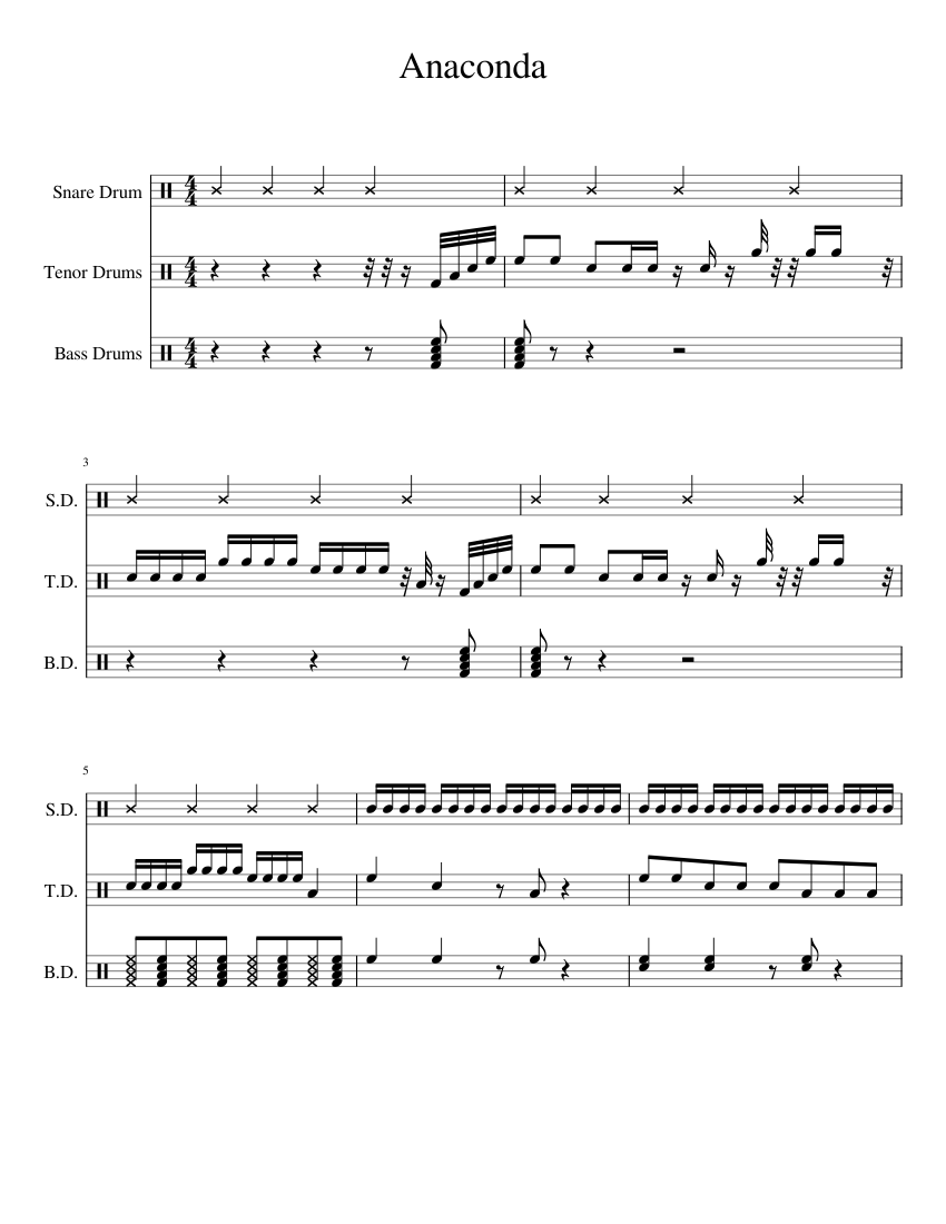 Anaconda Sheet music for Snare Drum, Bass Drum, Tenor Drum (Percussion ...