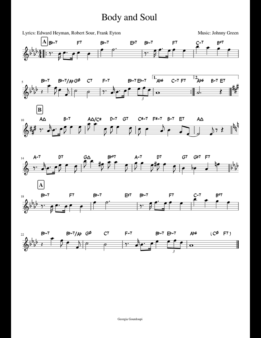Body and soul sheet music for Piano download free in PDF or MIDI