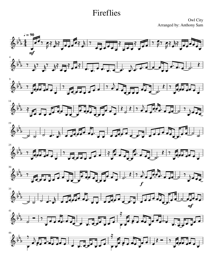 Fireflies - Owl City Sheet music for Clarinet | Download free in PDF or ...