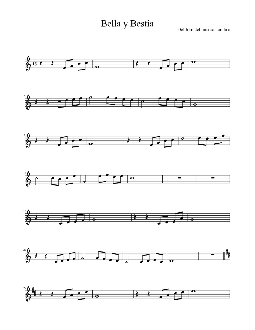 Bella y bestia Sheet music | Download free in PDF or MIDI | Musescore.com