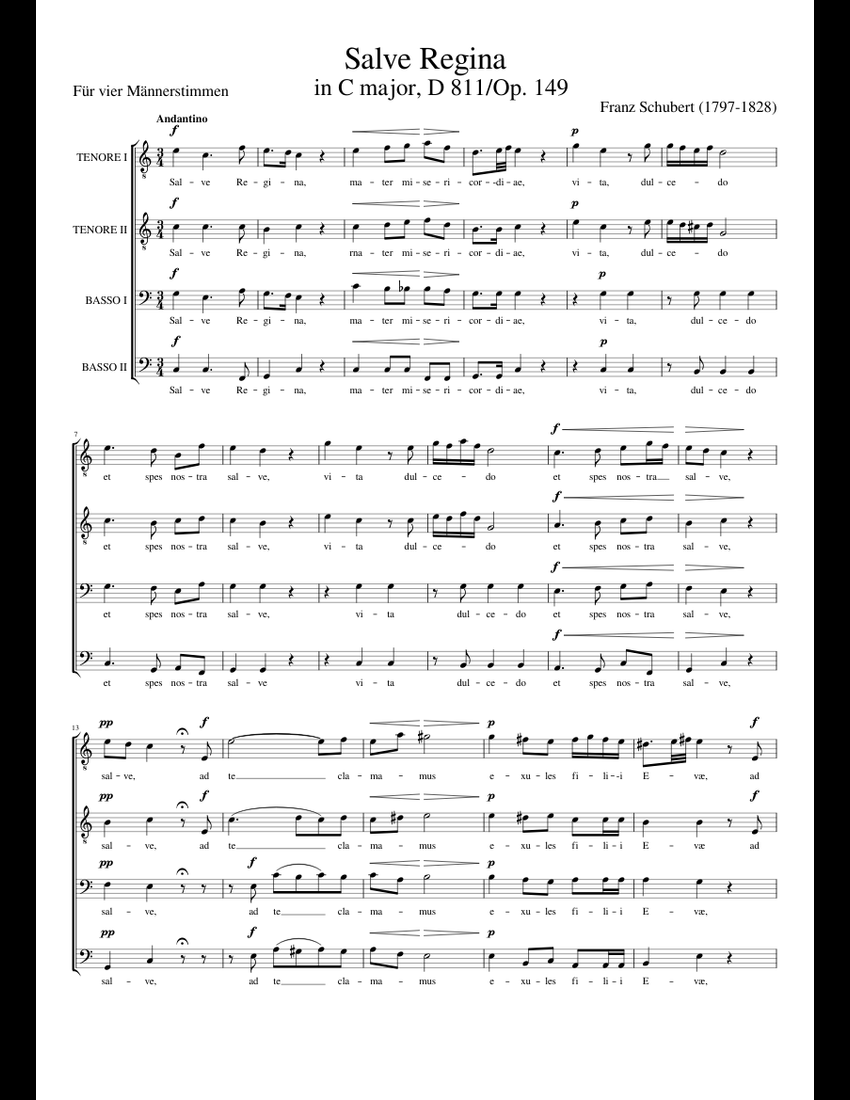 Salve Regina F. Schubert (T.T.B.B) sheet music for Voice download free in PDF or MIDI