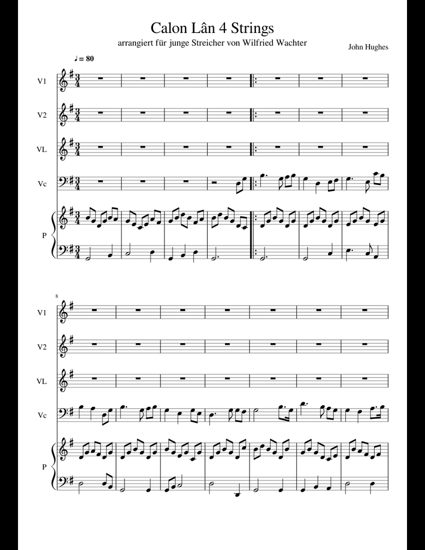 Calon Lân 4 Strings sheet music for Violin, Piano, Strings, Cello ...