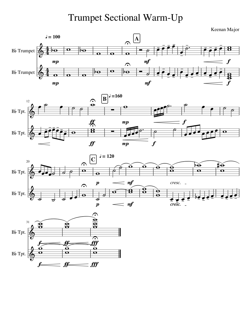 Trumpet Sectional Warm Up sheet music for Trumpet download free in PDF ...