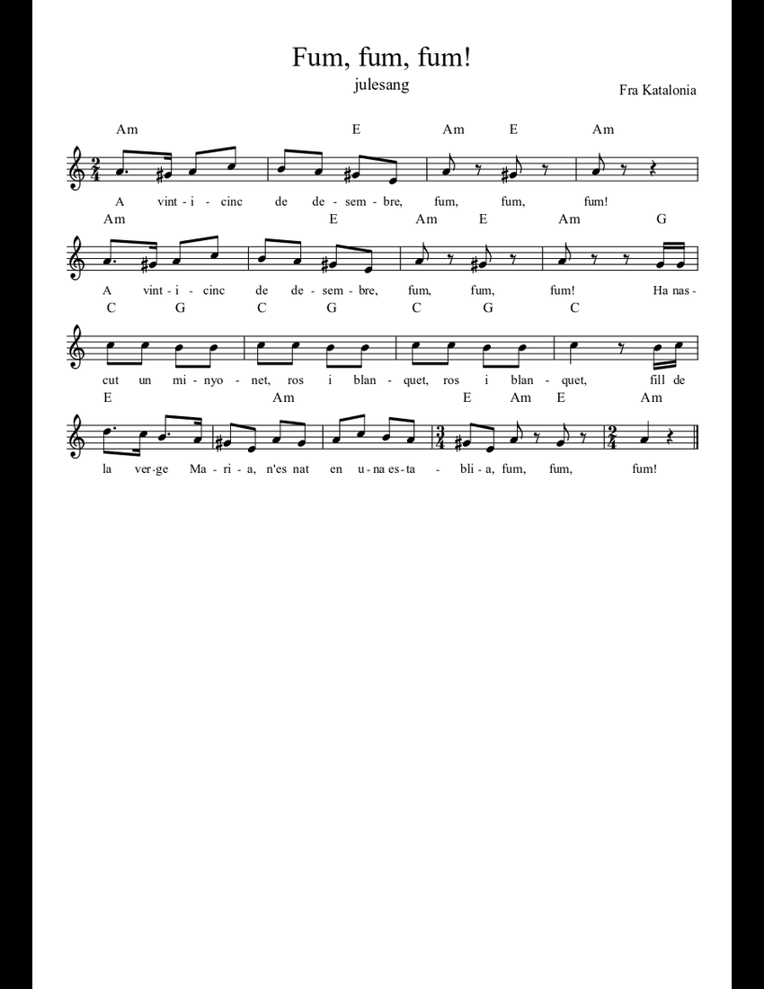 Fum, fum, fum! sheet music download free in PDF or MIDI