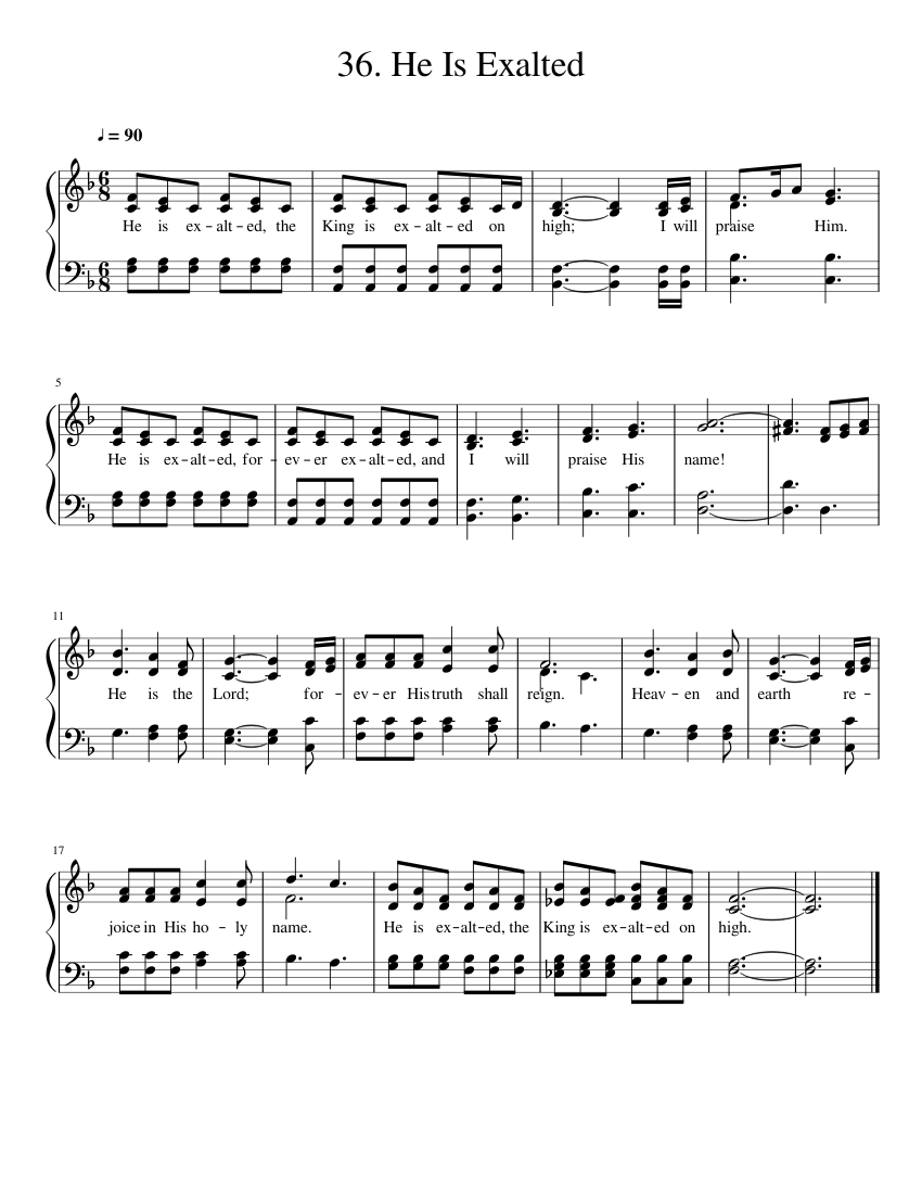 36. He Is Exalted Sheet music for Piano | Download free in PDF or MIDI ...