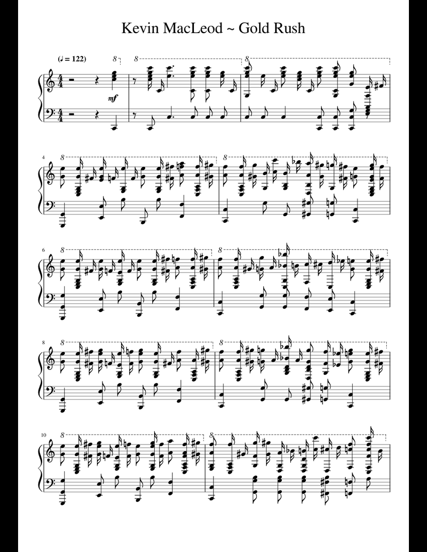Kevin MacLeod - Gold Rush sheet music for Piano download free in PDF or ...