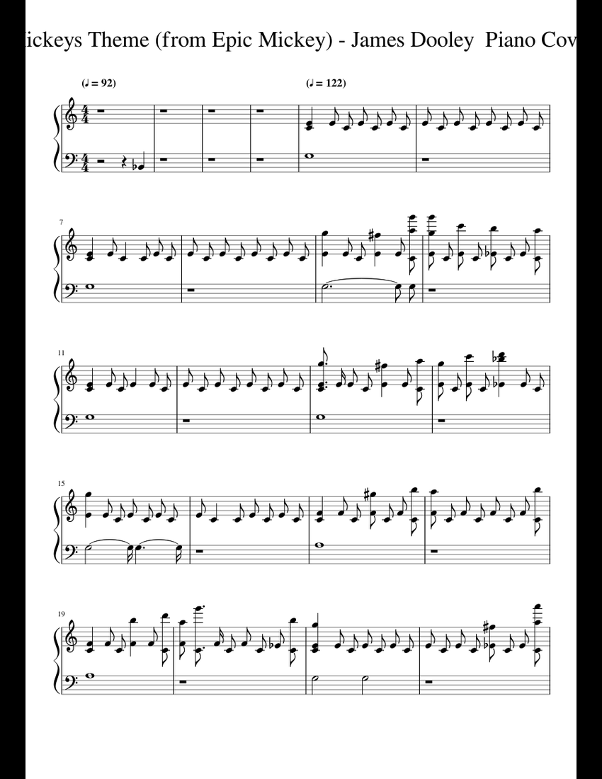 Epic Mickey theme sheet music for Piano download free in PDF or MIDI