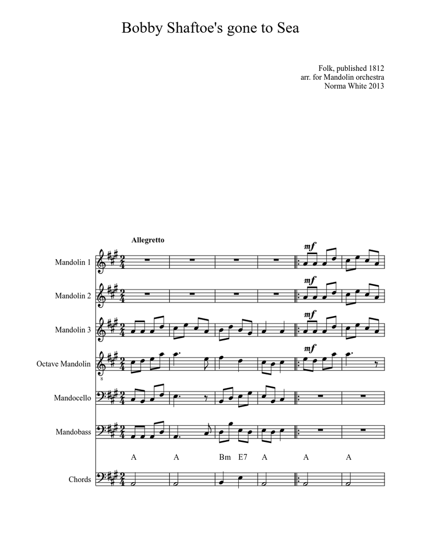 Bobby Shaftoe's gone to Sea Sheet music for Guitar, Bass | Download ...