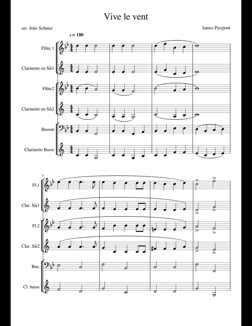 Vive le vent ( "Jingle Bells") sheet music for Flute, Clarinet, Bassoon ...