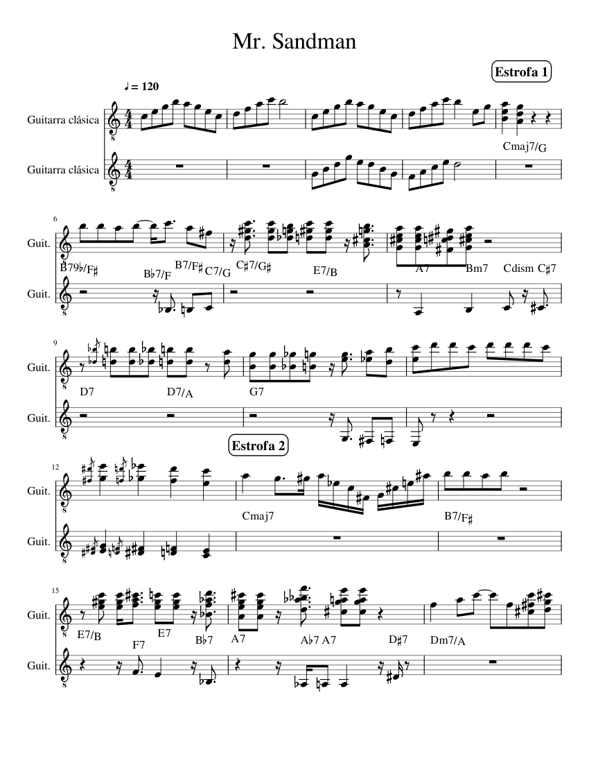 Mr. Sandman - The Chordettes - Guitar Duo Sheet music for Guitar (Mixed ...