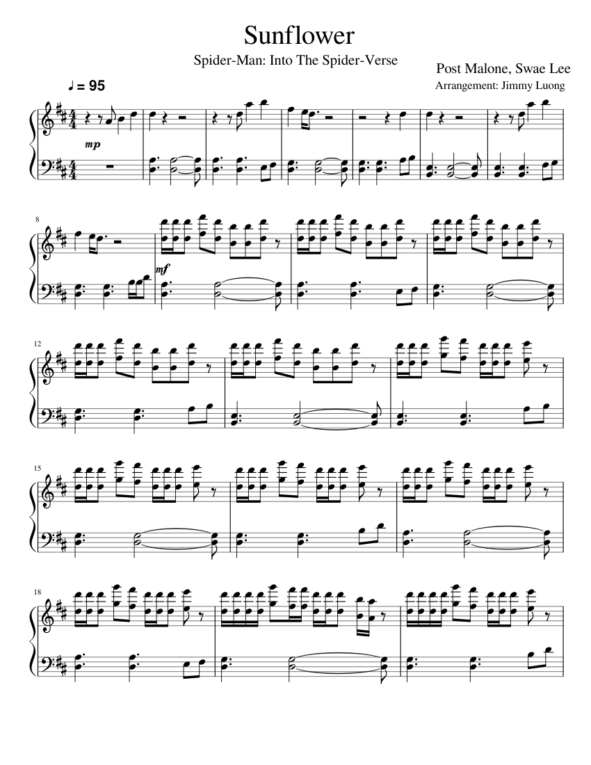 Sunflower - Post Malone & Swae Lee Sheet music for Piano (Solo ...