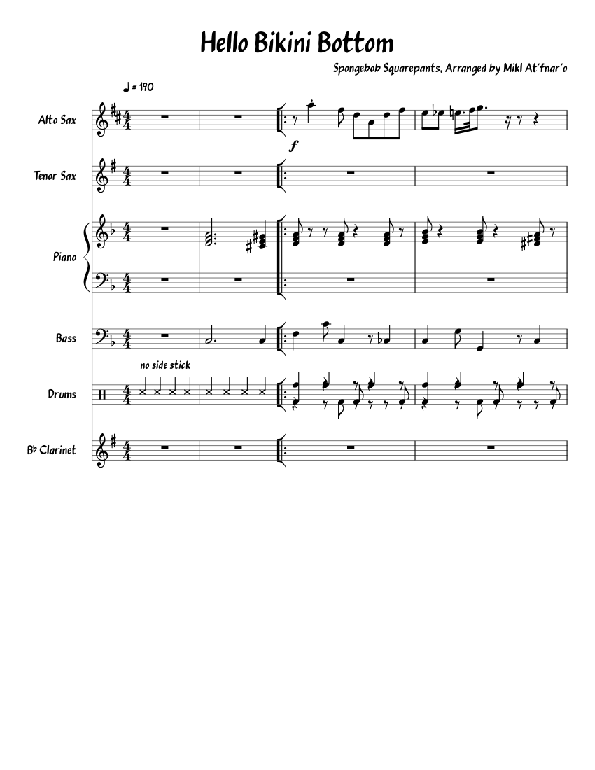 Spongebob Hello Bikini Bottom Sheet music for Piano, Trumpet (In B Flat ...
