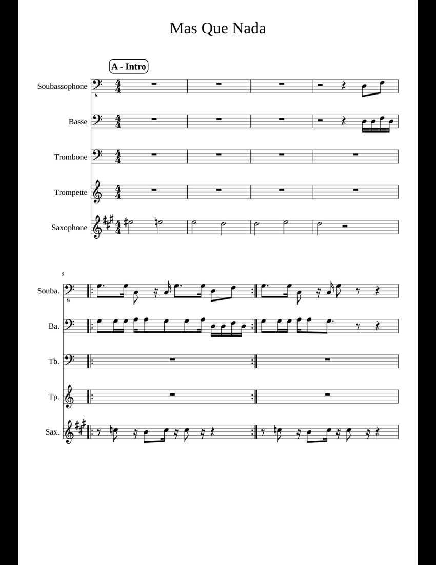 Mas que nada sheet music for Bass, Tuba, Trombone, Trumpet download ...
