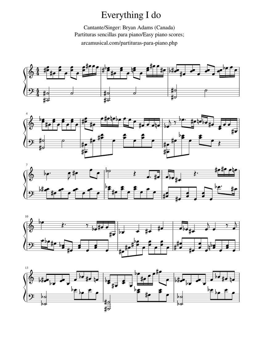 Everything I do Sheet music for Piano | Download free in PDF or MIDI | Musescore.com