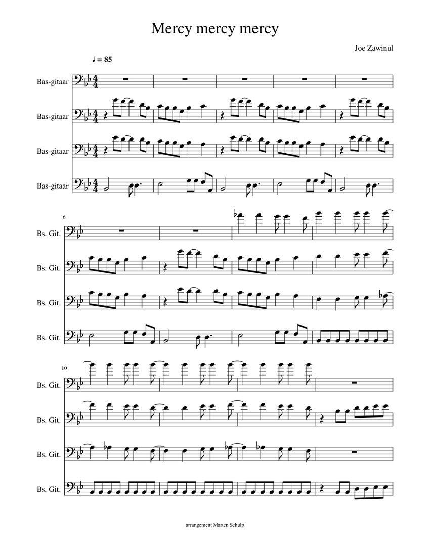 Mercy mercy mercy Sheet music for Bass (Mixed Quartet) | Musescore.com