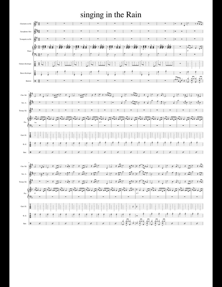 Singing in the Rain sheet music for Clarinet, Piano, Alto Saxophone ...