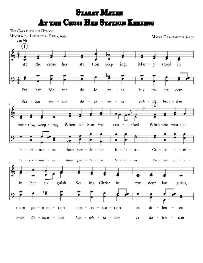 Stabat Mater - At the Cross Her Station Keeping Mainz Gesangbuch (1661 ...