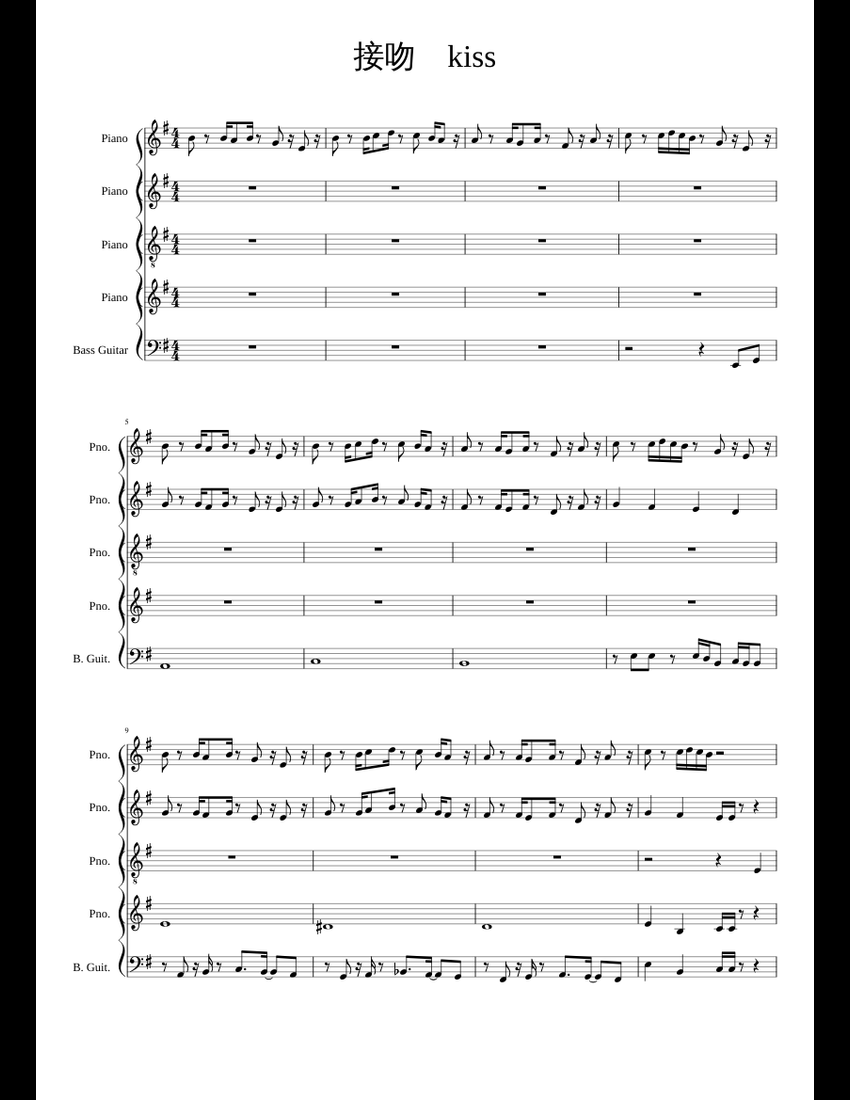 kiss sheet music for Piano, Bass download free in PDF or MIDI