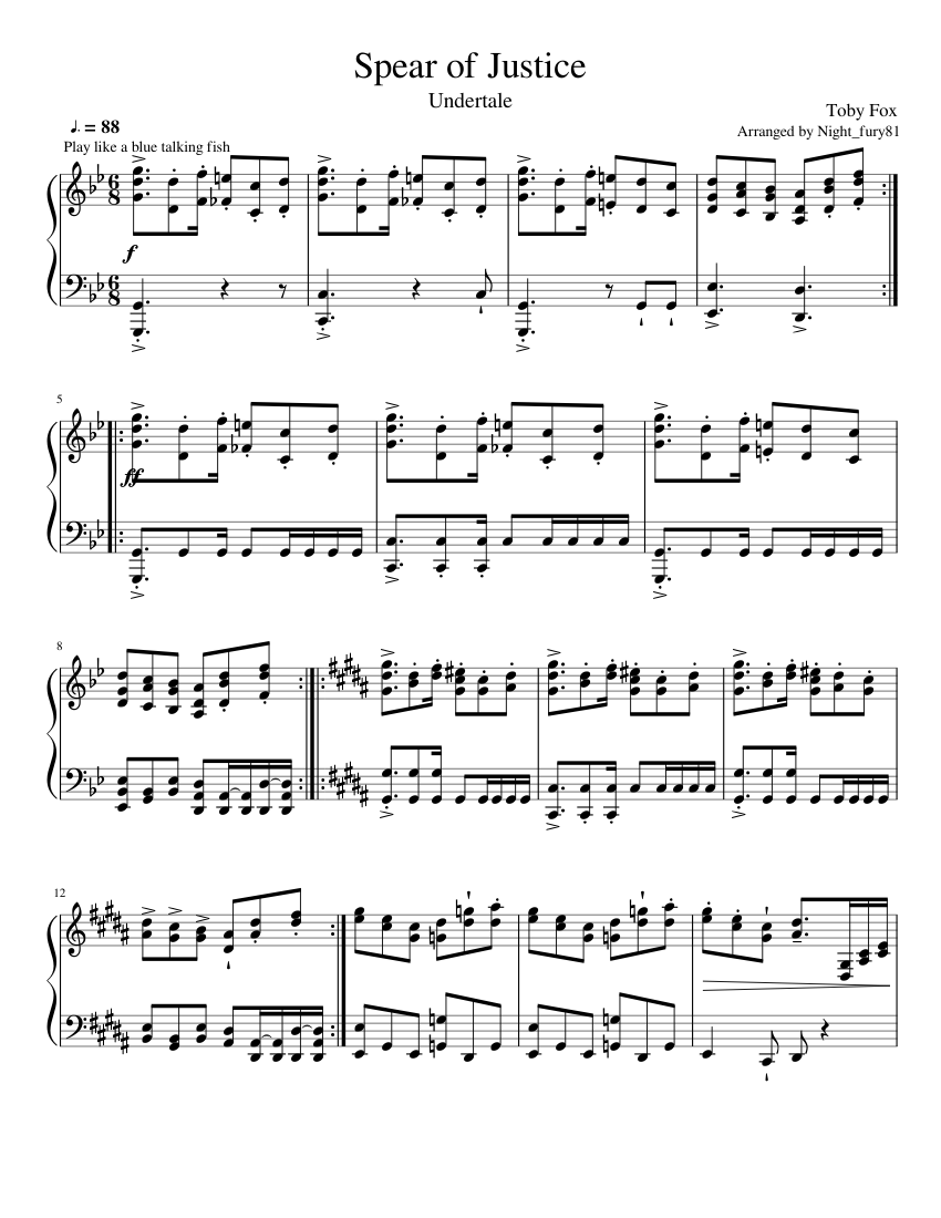 Spear of Justice Sheet music for Piano | Download free in PDF or MIDI ...