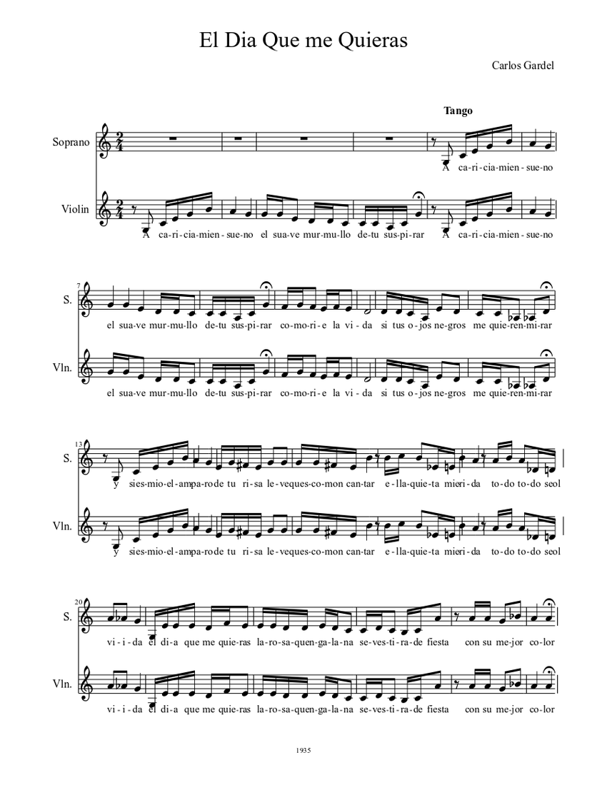 El Dia Que Me Quieras V1.1 Sheet music | Download free in PDF or MIDI | Musescore.com