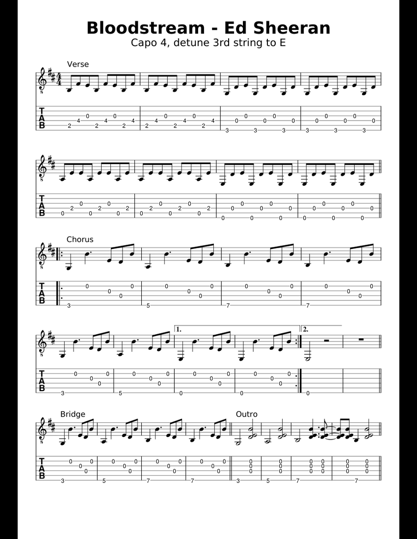 Bloodstream - Ed Sheeran sheet music for Guitar download free in PDF or ...