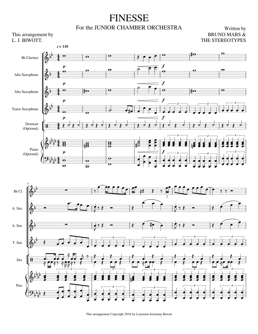 FINESSE - Bruno MARS | Saxophone Quartet w/ Accompaniment Sheet music ...