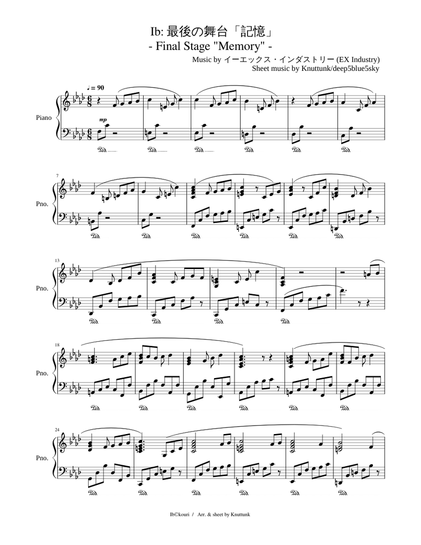 Ib: Ib All Alone - Memory (alt.) - ひとりぼっちのイヴ「記憶 (alt.)」 Sheet music for ...