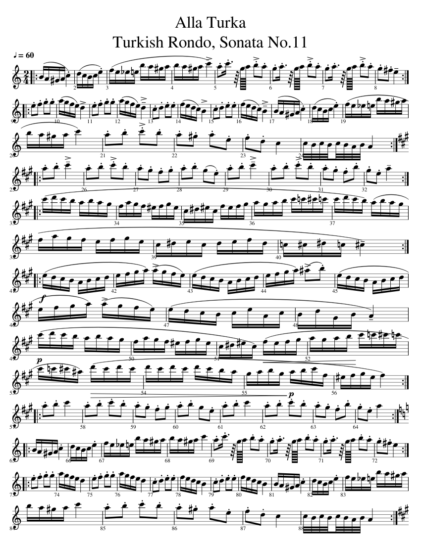 Alla Turka Turkish Rondo, Sonata No.11 Sheet music for Flute | Download ...