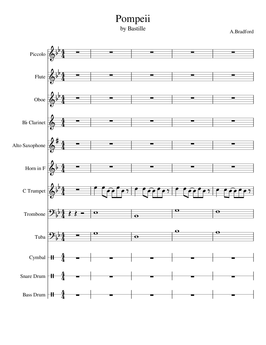 Pompeii Sheet music for Flute, Clarinet, Piccolo, Oboe | Download free ...