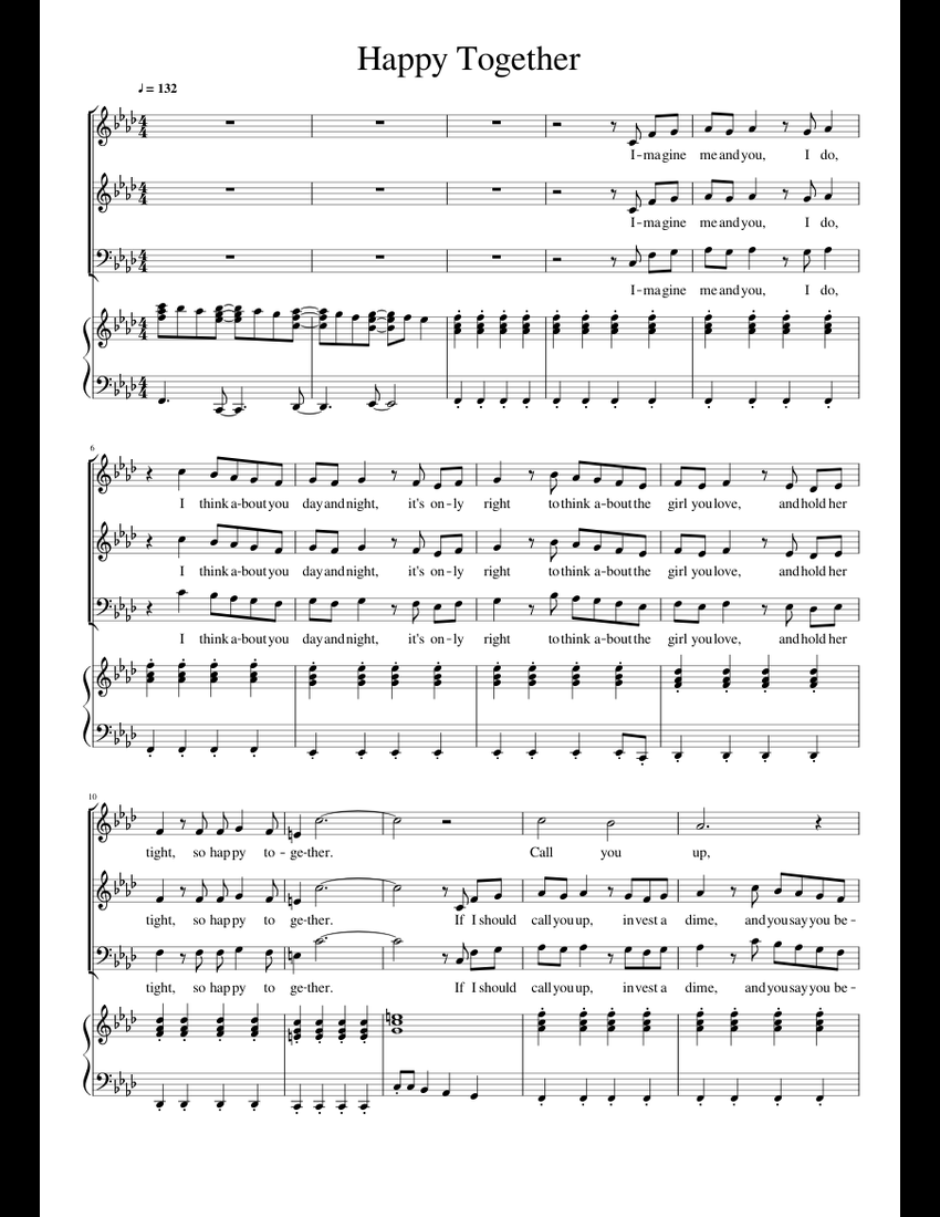 Happy Together oefentrack sopraan sheet music for Piano, Soprano ...