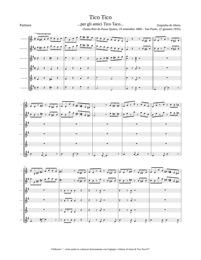 Tico Tico Sheet music for Piano | Download free in PDF or MIDI ...