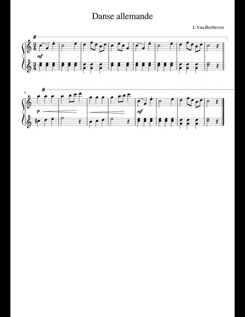 Danse allemande sheet music for Piano download free in PDF or MIDI