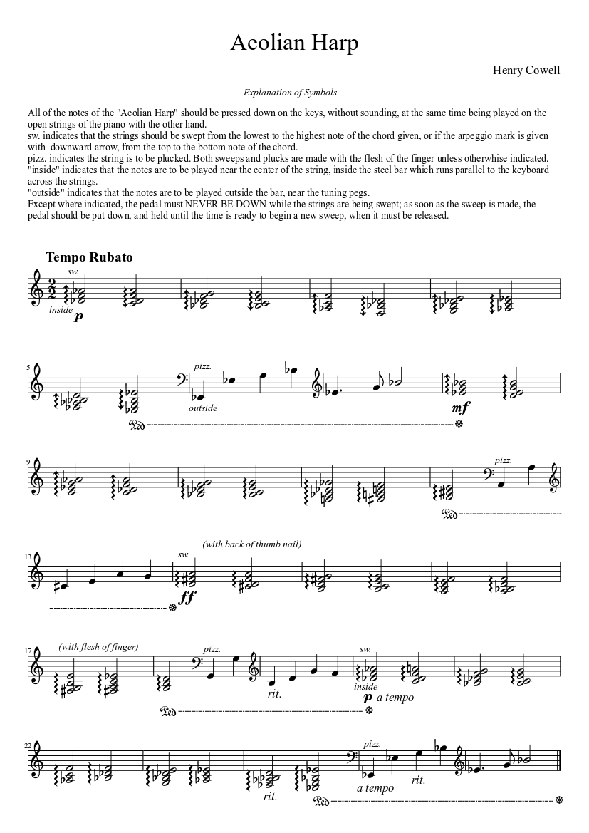 Aeolian Harp - Henry Cowell sheet music download free in PDF or MIDI