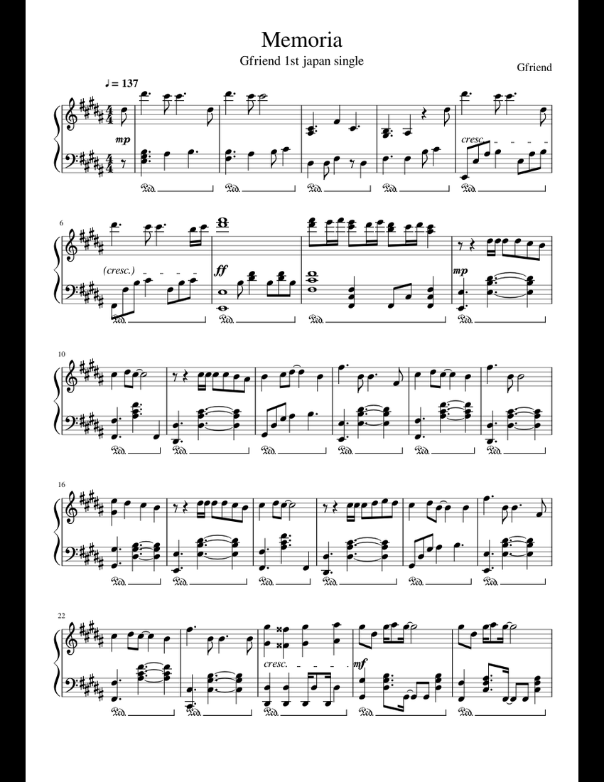 Memoria sheet music for Piano download free in PDF or MIDI