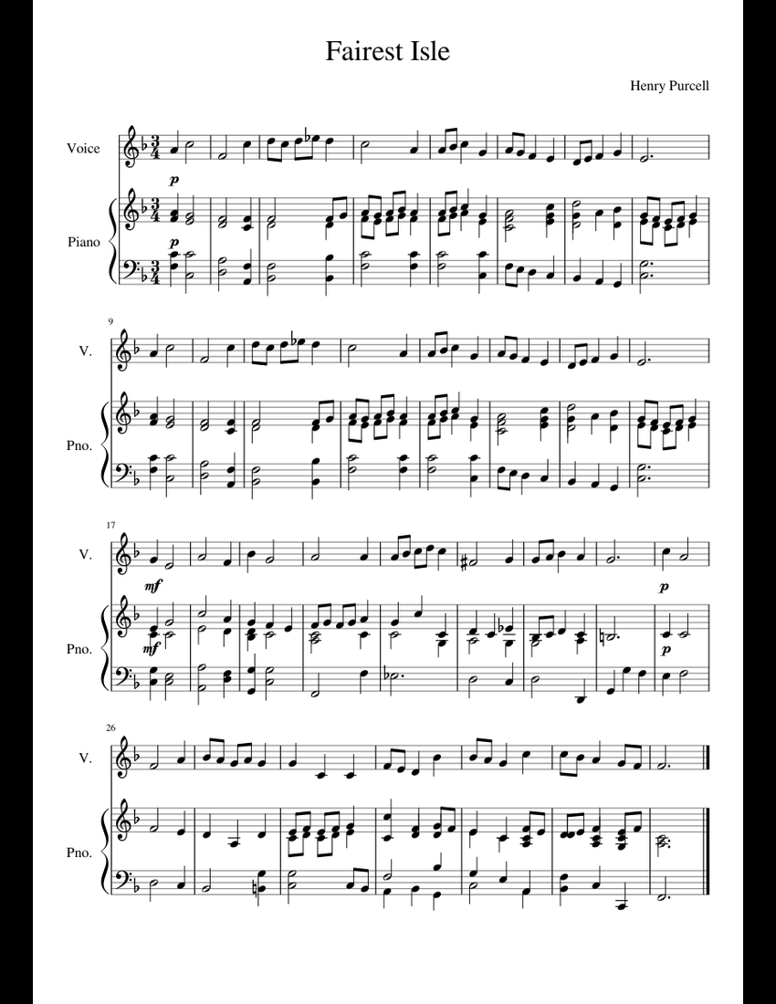 Fairest Isle sheet music for Piano, Strings download free in PDF or MIDI