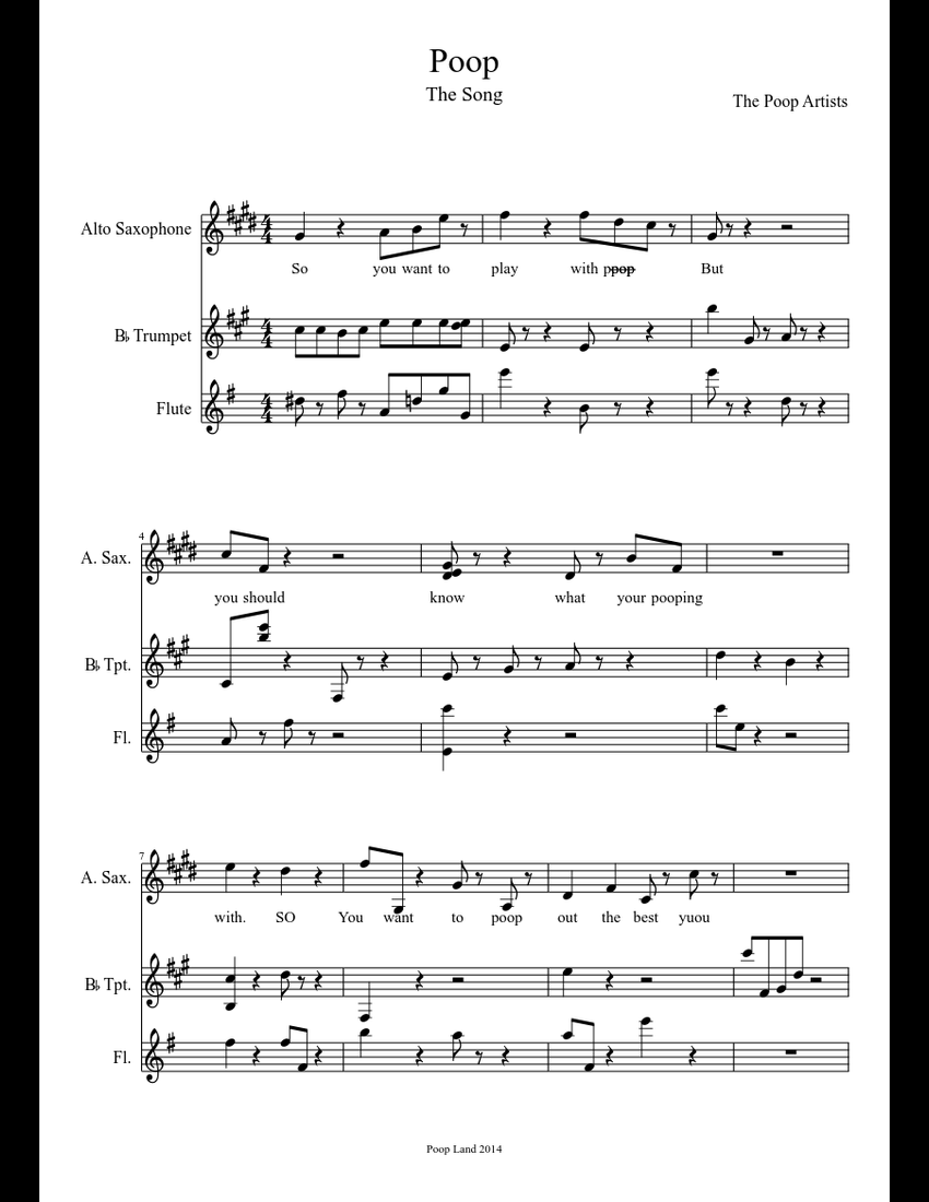 Poop sheet music download free in PDF or MIDI