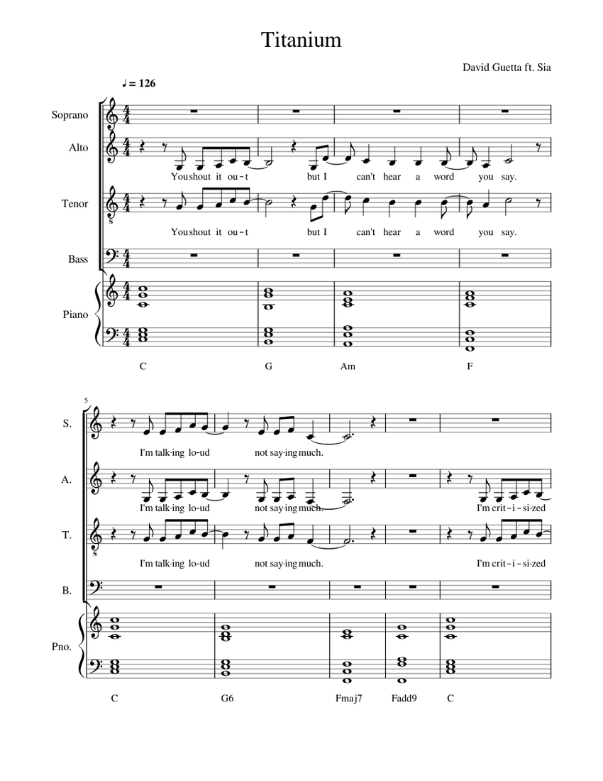Titanium Sheet music for Piano, Soprano, Tenor, Alto & more instruments (SATB) | Musescore.com