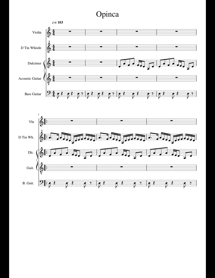 Opinca sheet music for Violin, Recorder, Percussion, Guitar download ...