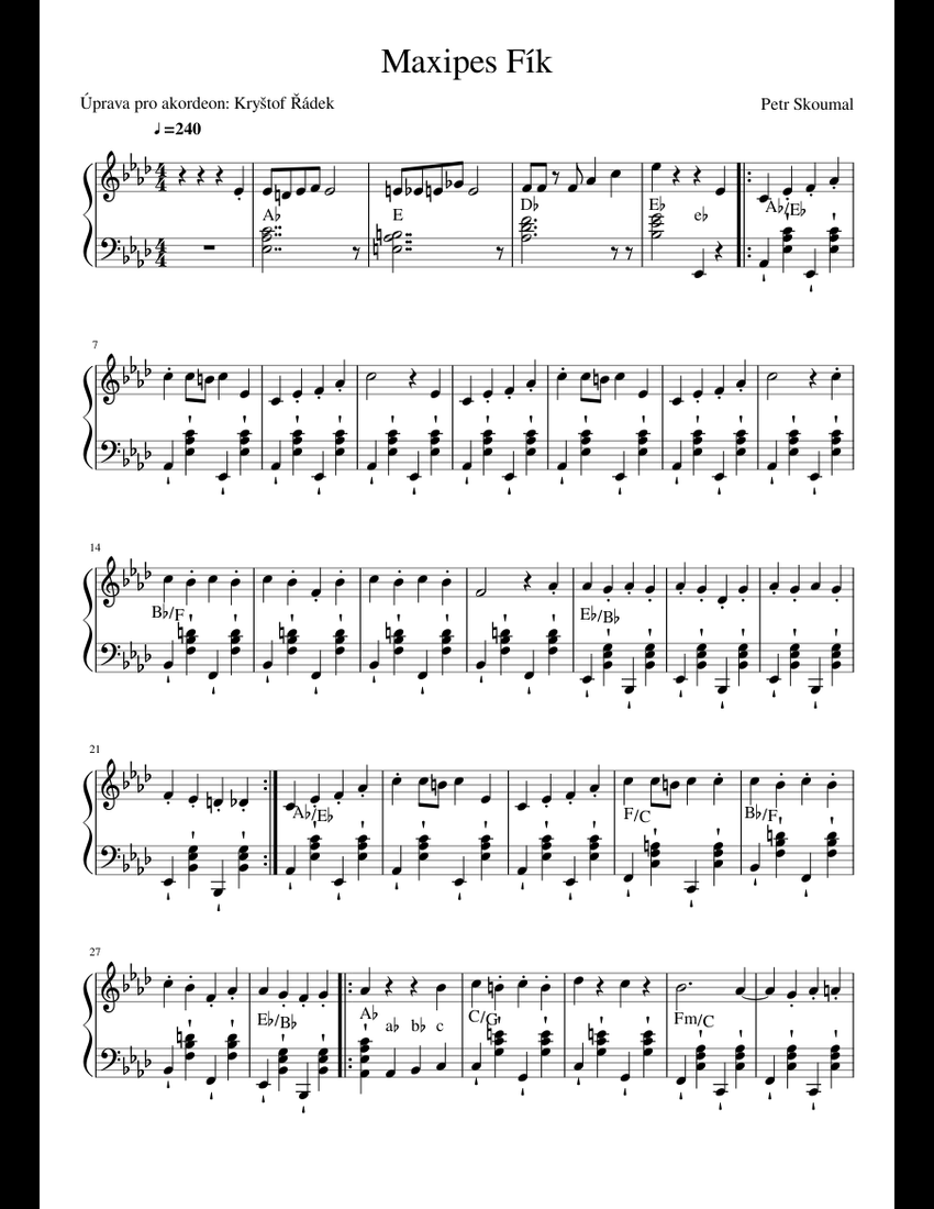 Maxipes Fík sheet music for Piano download free in PDF or MIDI