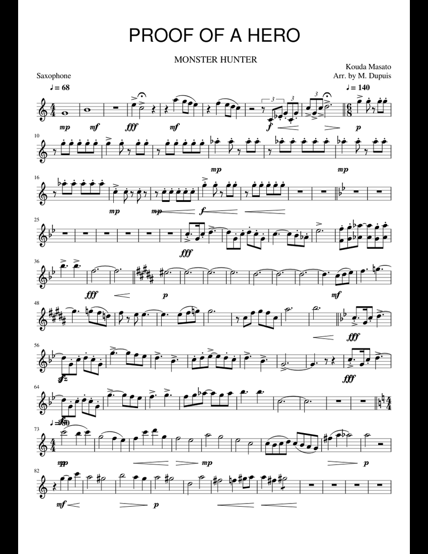 PROOF OF A HERO saxophone sheet music for Alto Saxophone download free ...