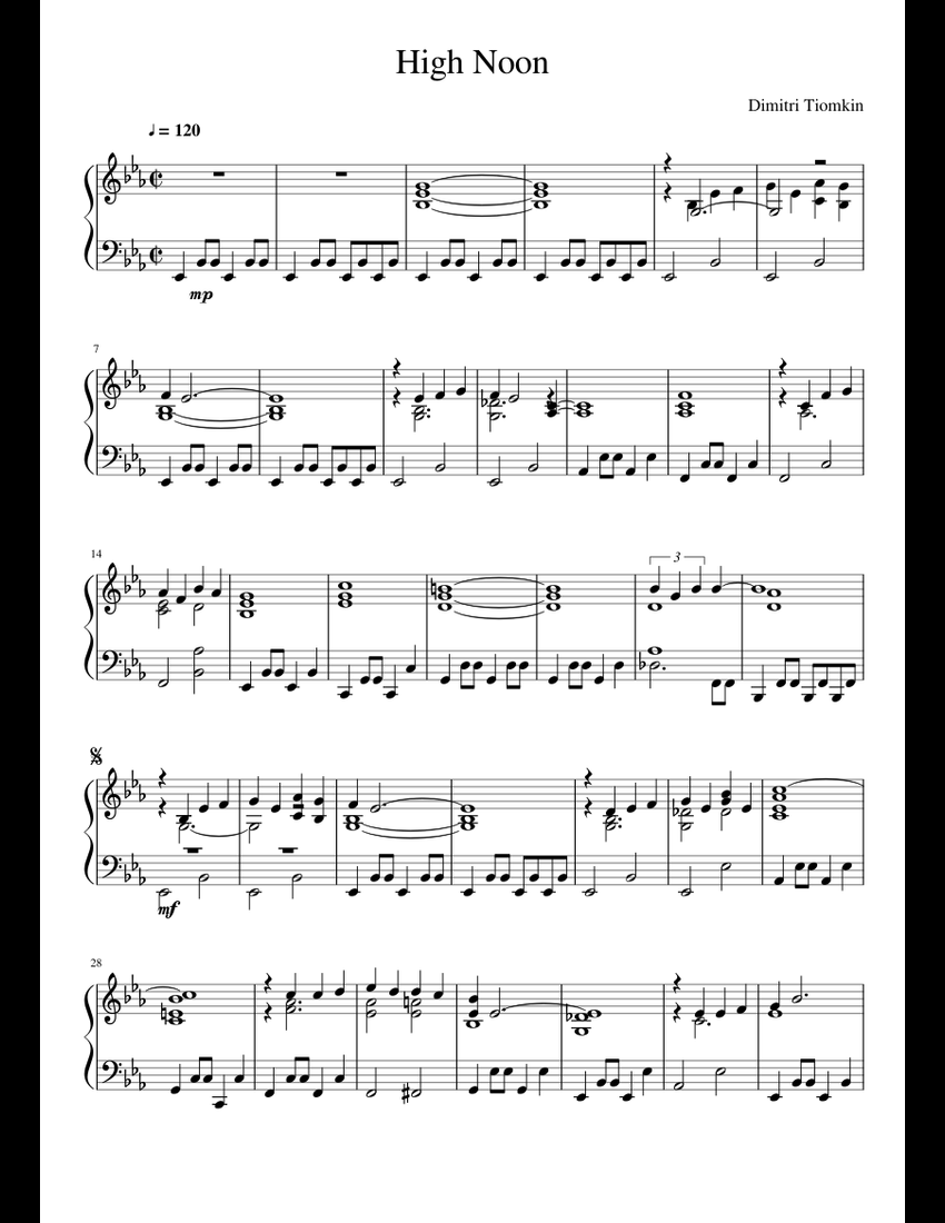 High Noon sheet music for Piano download free in PDF or MIDI