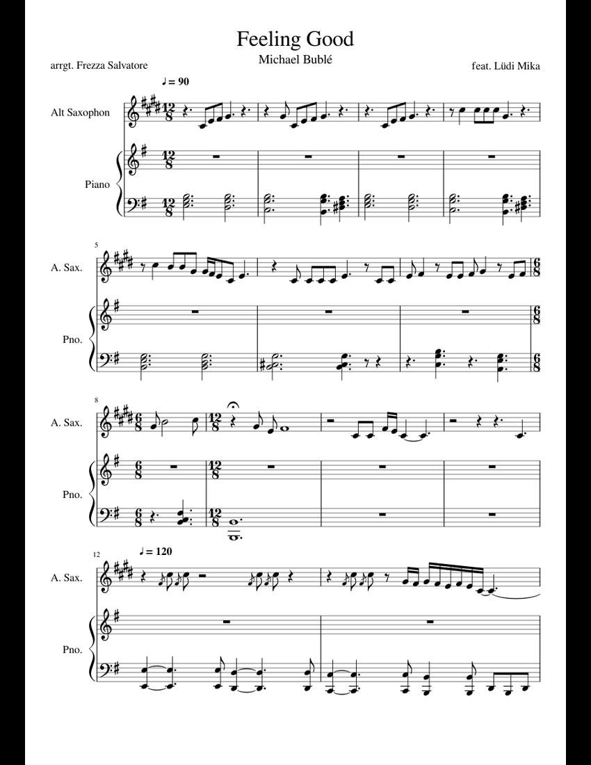 Feeling Good sheet music for Piano, Alto Saxophone download free in PDF ...