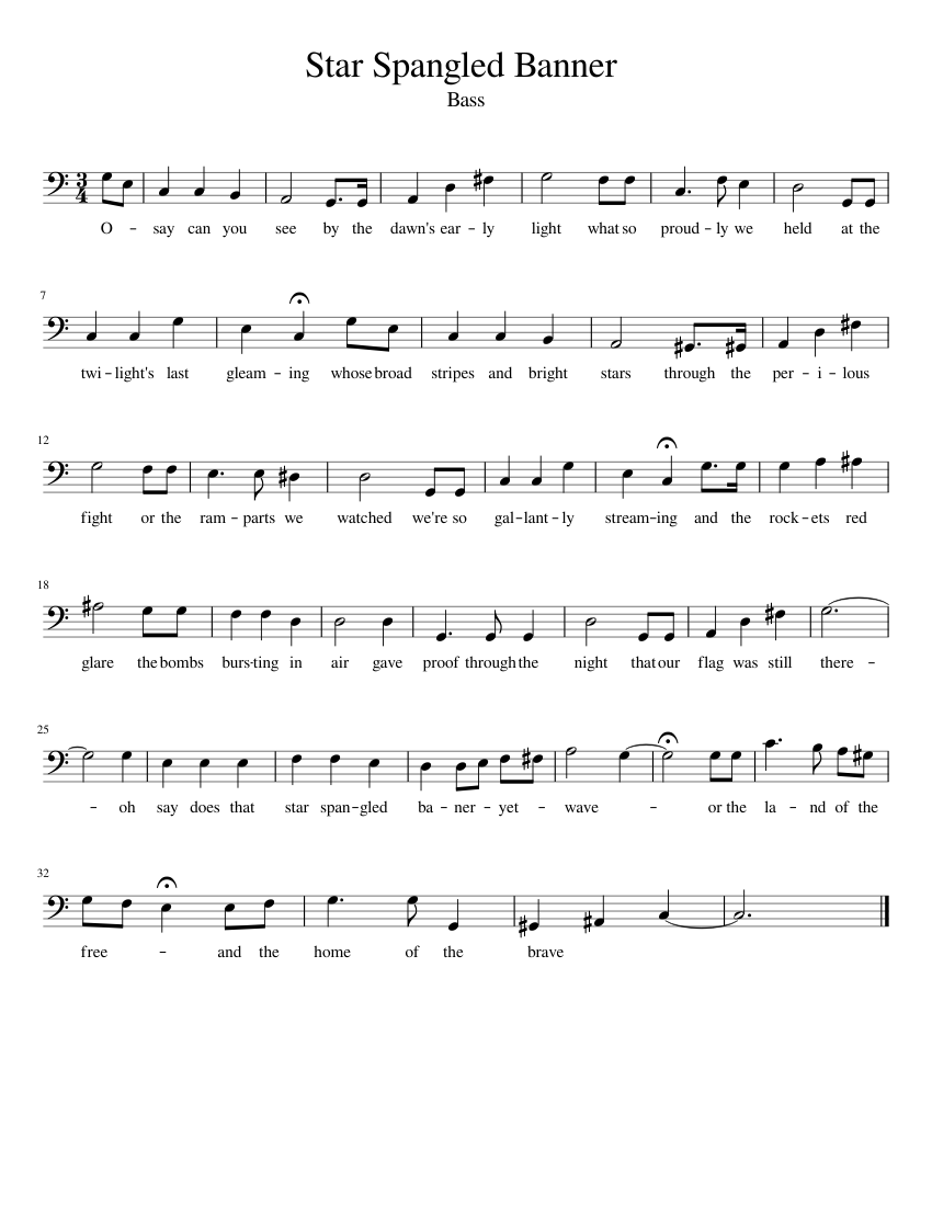 Star Spangled Banner Bass Sheet music for Piano (Solo) | Musescore.com