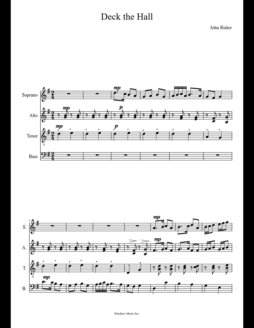 Deck the Halls sheet music download free in PDF or MIDI