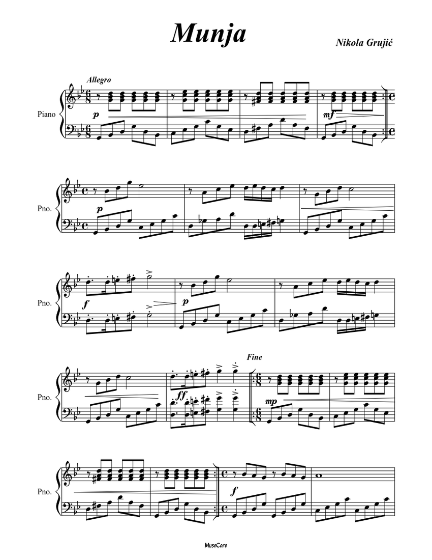 Munja Sheet music for Piano (Solo) | Musescore.com