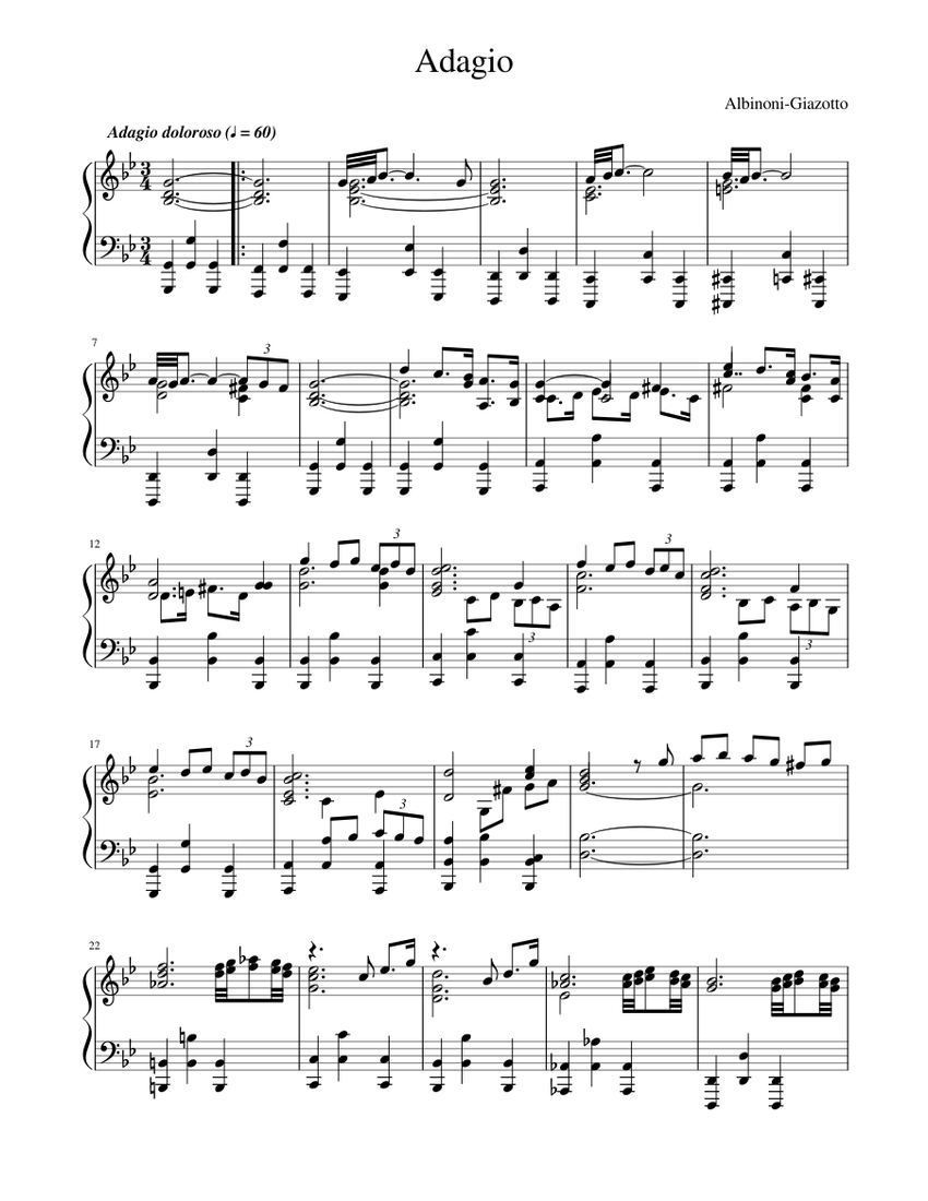 Adagio in G-Minor Sheet music for Piano | Download free in PDF or MIDI ...
