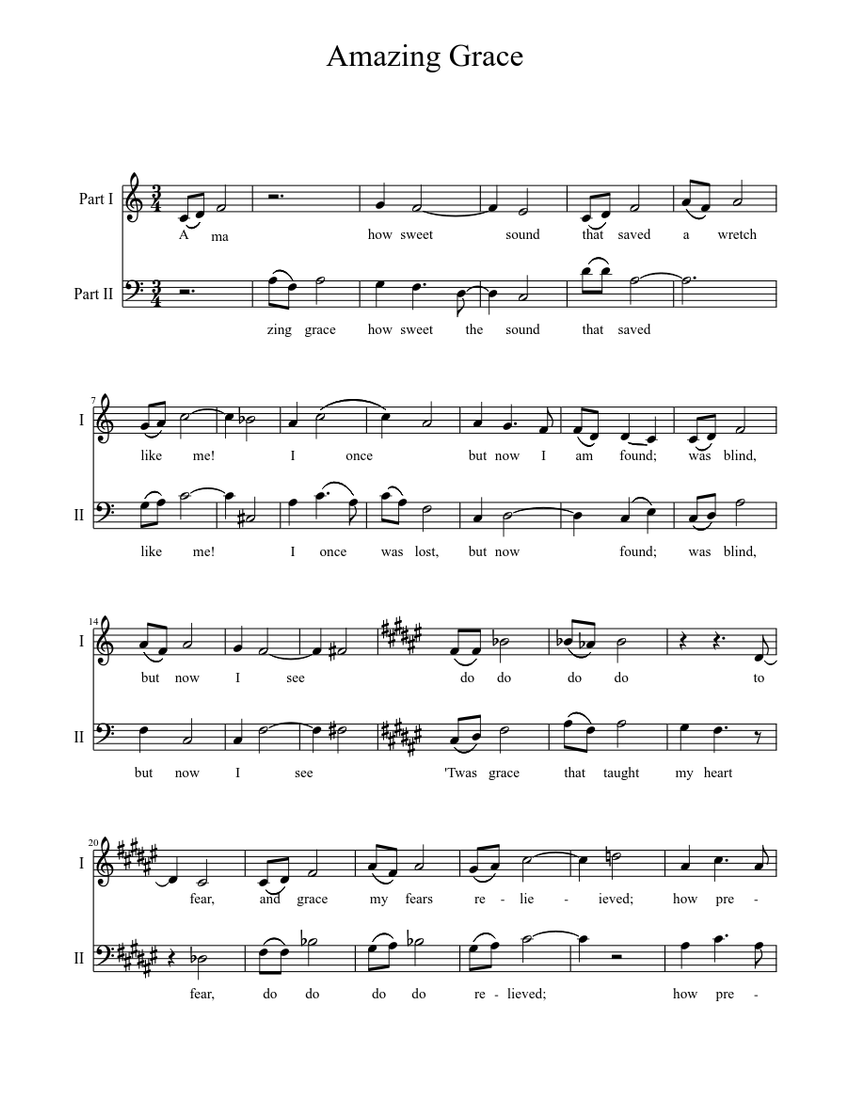 Amazing Grace Duet Sheet music | Download free in PDF or MIDI ...
